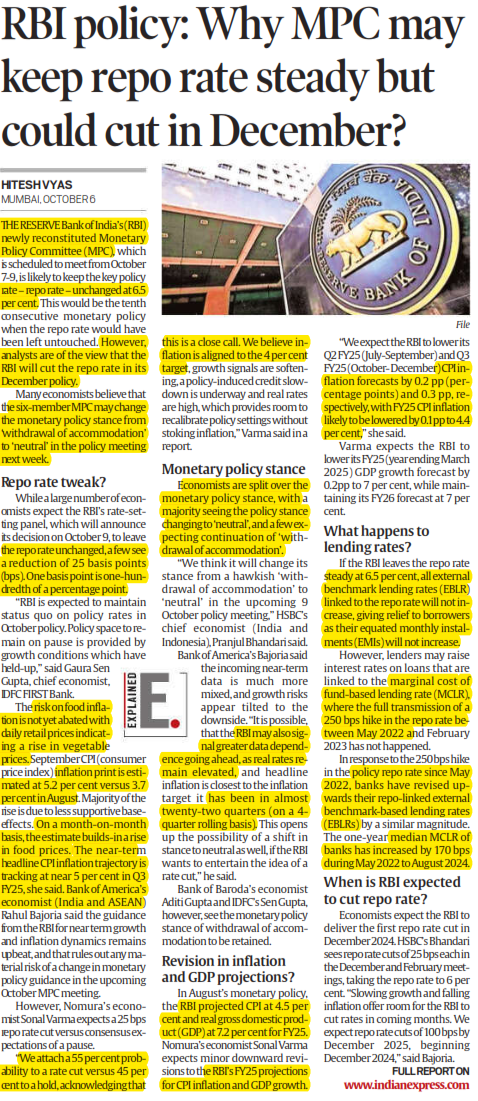 RBI policy: Why MPC may keep repo rate steady but could cut in December?