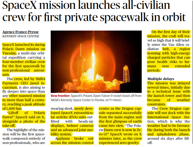 SpaceX launches all-civilian crew for first private spacewalk