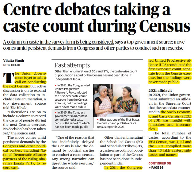Centre debates taking a caste count during census