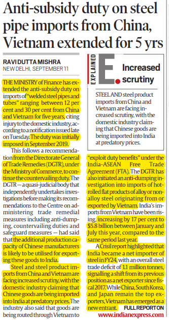 Anti subsidy duty on steel pipe imports from china, vietnam extended ...