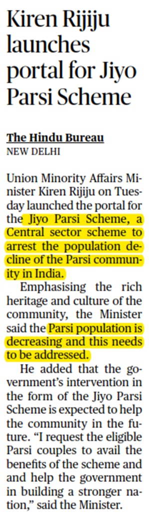 Kiren Rijiju launches portal for Jiyo Parsi Scheme