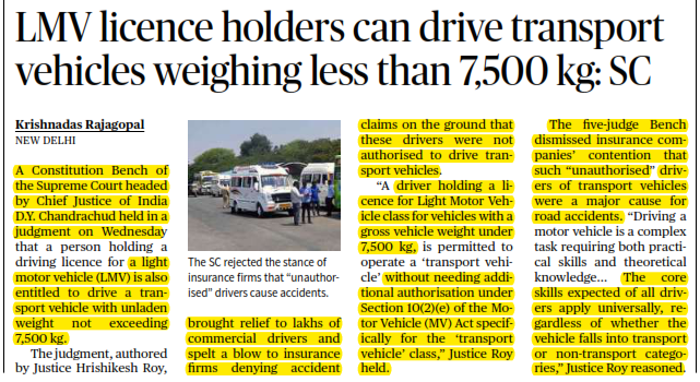 LMV licence holders can drive transport vehicles weighing less than ...