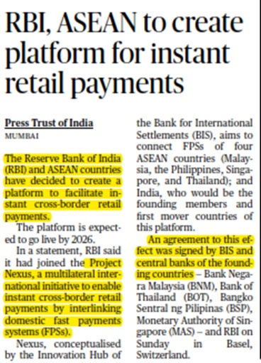 RBI, ASEAN to create platform for instant retail payments