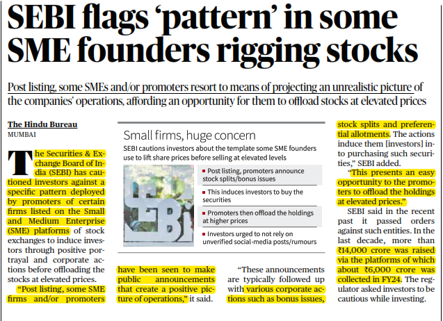 SEBI flags pattern’ in some SME founders rigging stocks