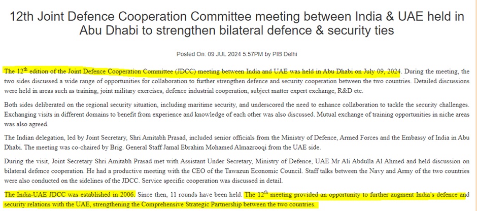12th Joint Defence Cooperation Committee meeting between India & UAE ...