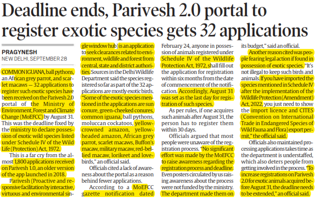 Deadline ends, Parivesh 2.0 portal to register exotic species gets 32 ...