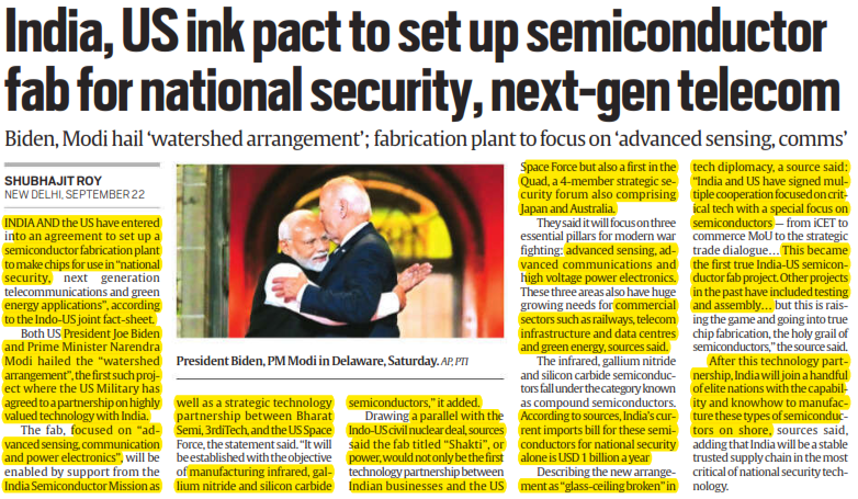 India, US ink pact to set up semiconductor fab for national security ...