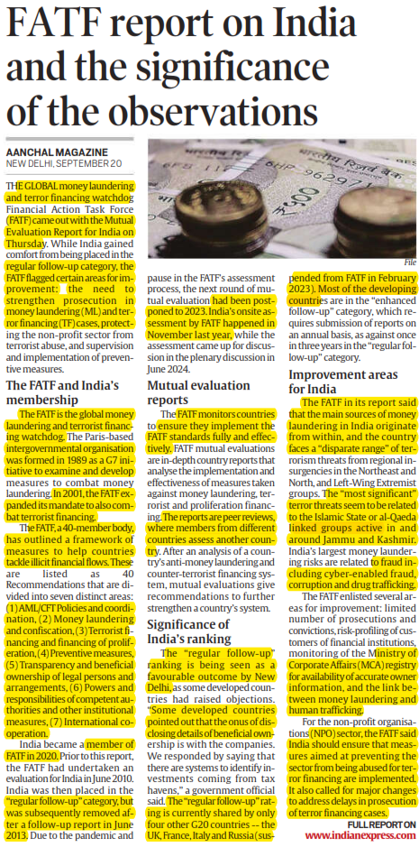 FATF report on India and the significance of the observations