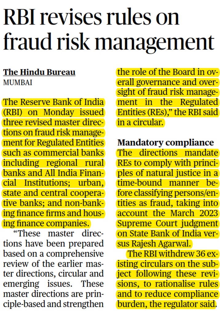 RBI revises rules on fraud risk management