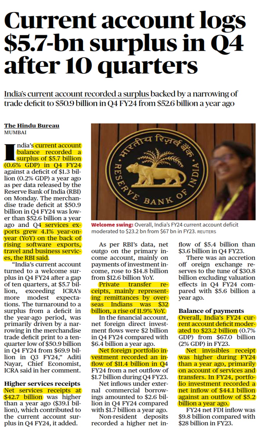 Current account logs $5.7-bn surplus in Q4 after 10 quarters