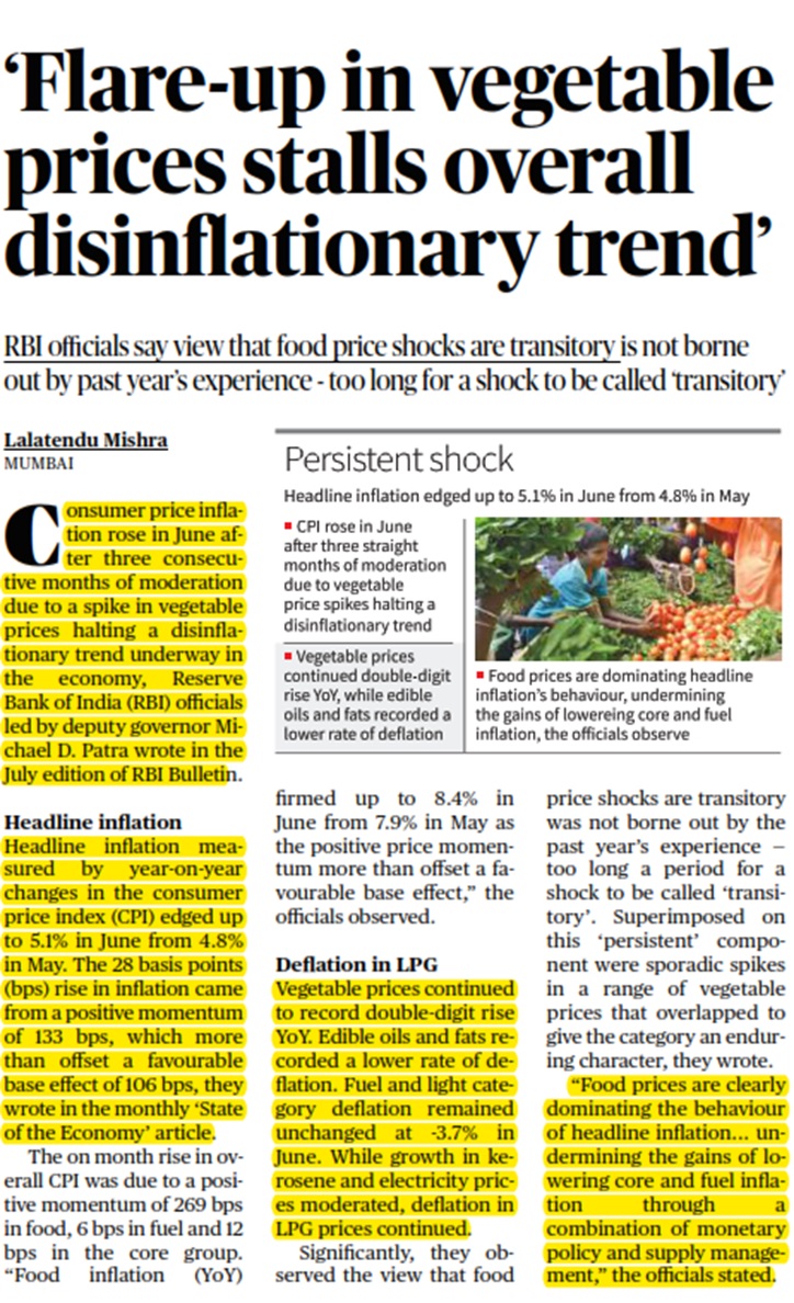 ‘Flare-up in vegetable prices stalls overall disinflationary trend’