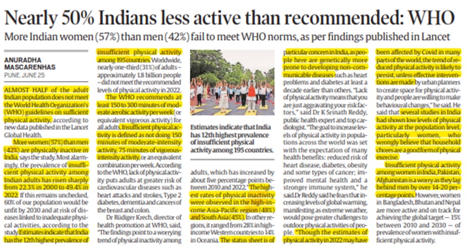 Half of Indians physically unfit, says Lancet study