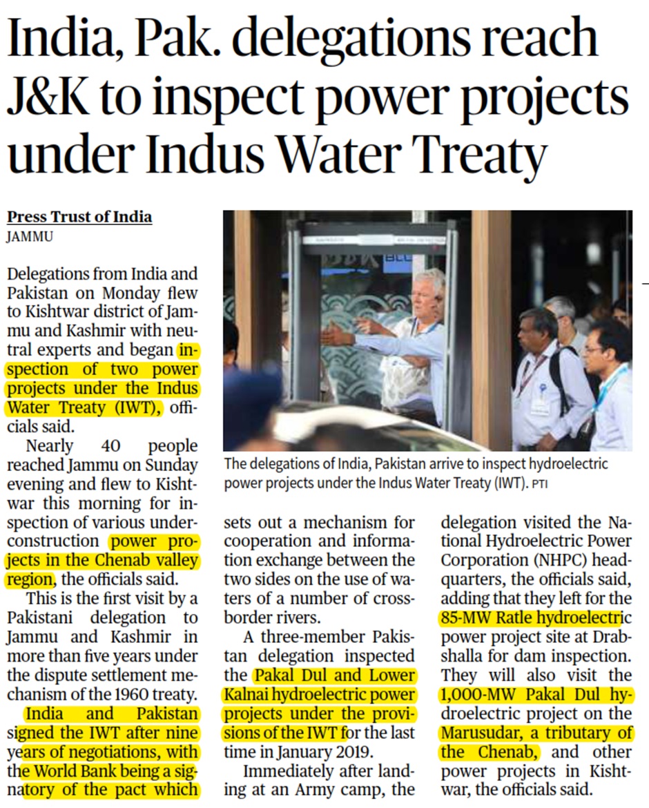 India, Pak. delegations reach J&K to inspect power projects under Indus ...