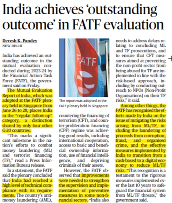 India achieves ‘outstanding outcome’ in FATF evaluation