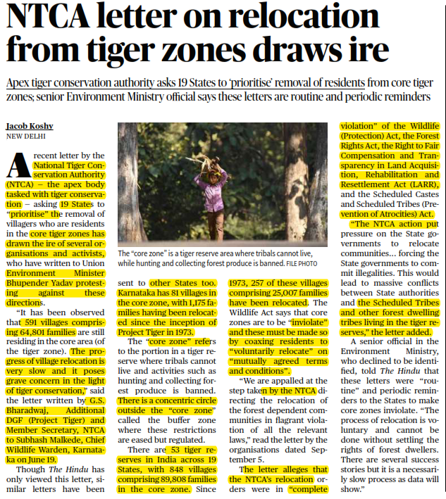 NTCA letter on relocation from tiger zones draws ire