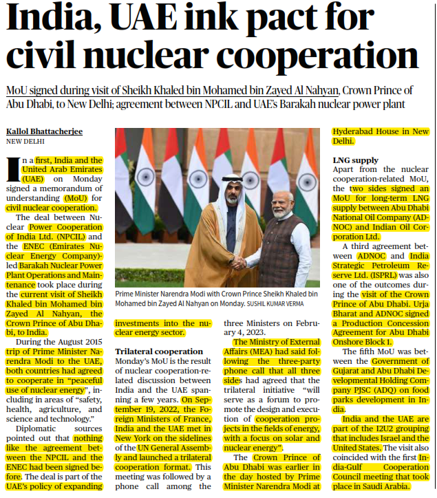 India, UAE ink pact for civil nuclear cooperation