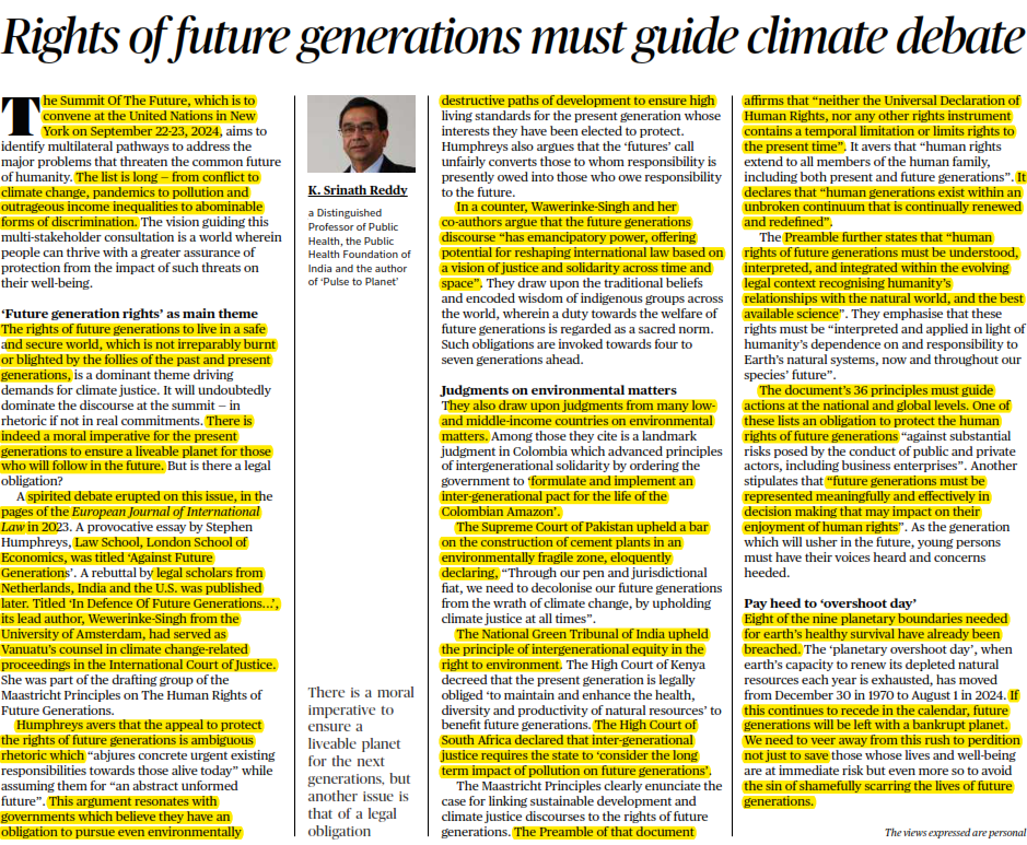 Rights of future generations must guide climate debate