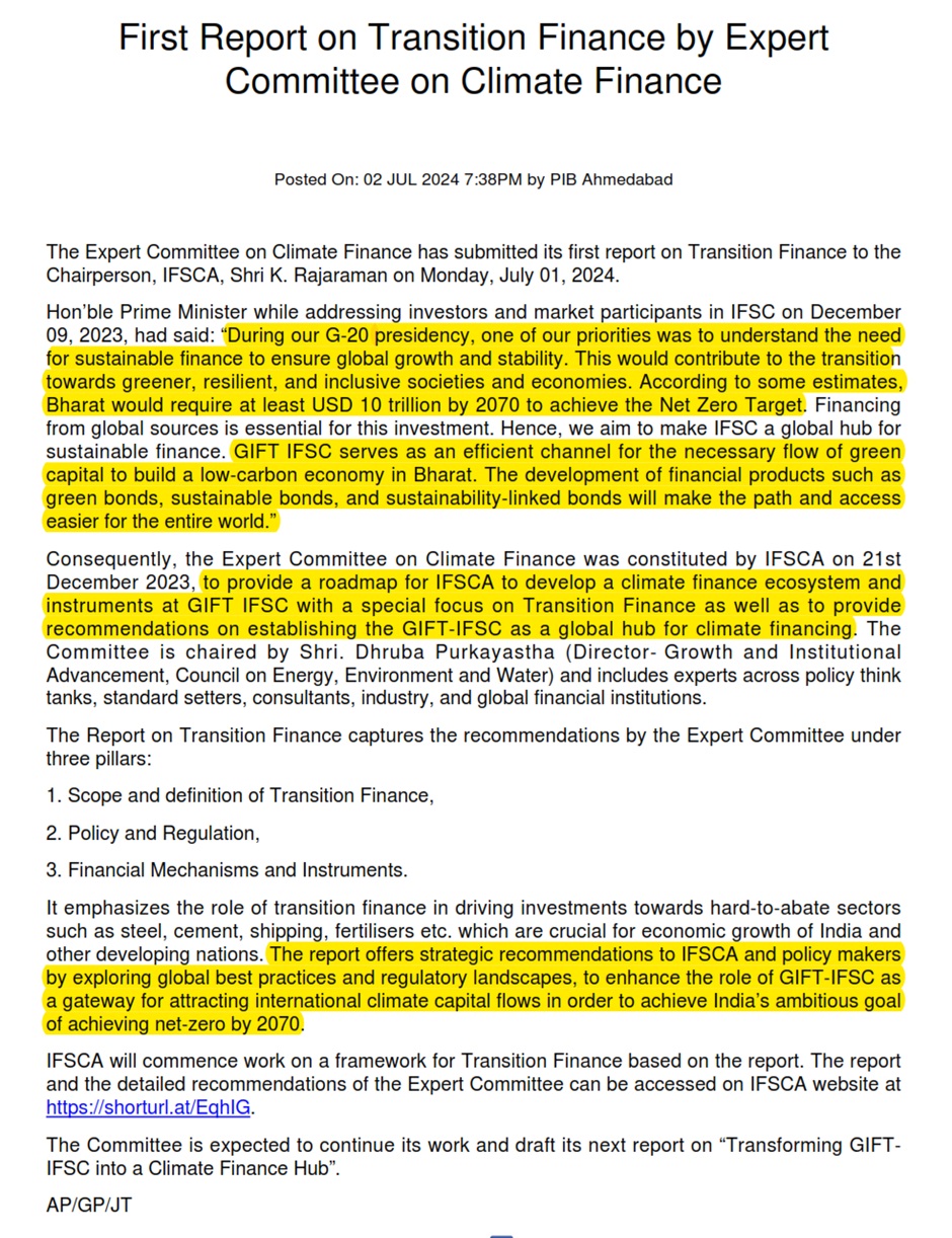 Expert Committee on Climate Finance submits First Report on Transition ...